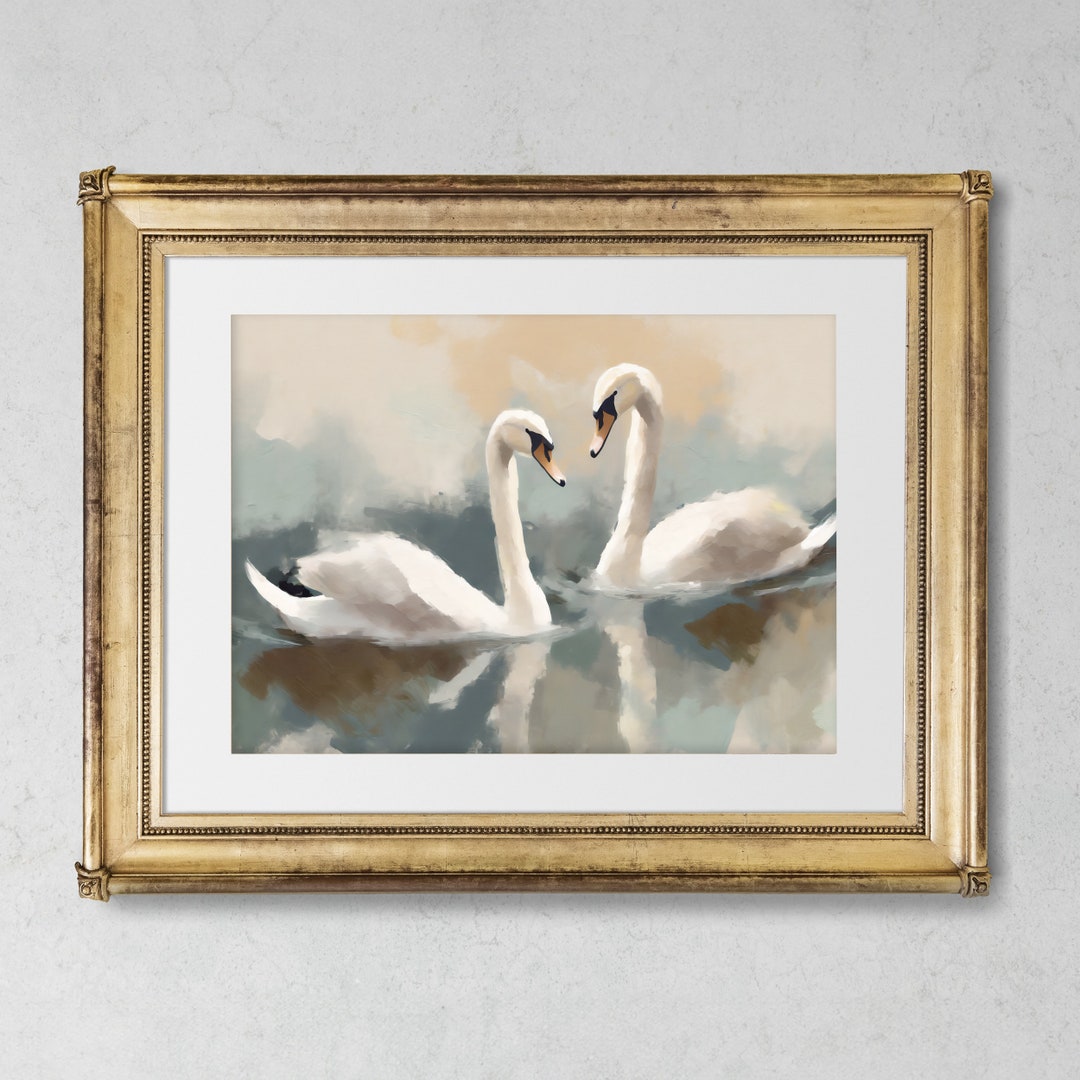 Two Swans Art Print | Digital Print | Printable Wall Art Poster | Swan ...