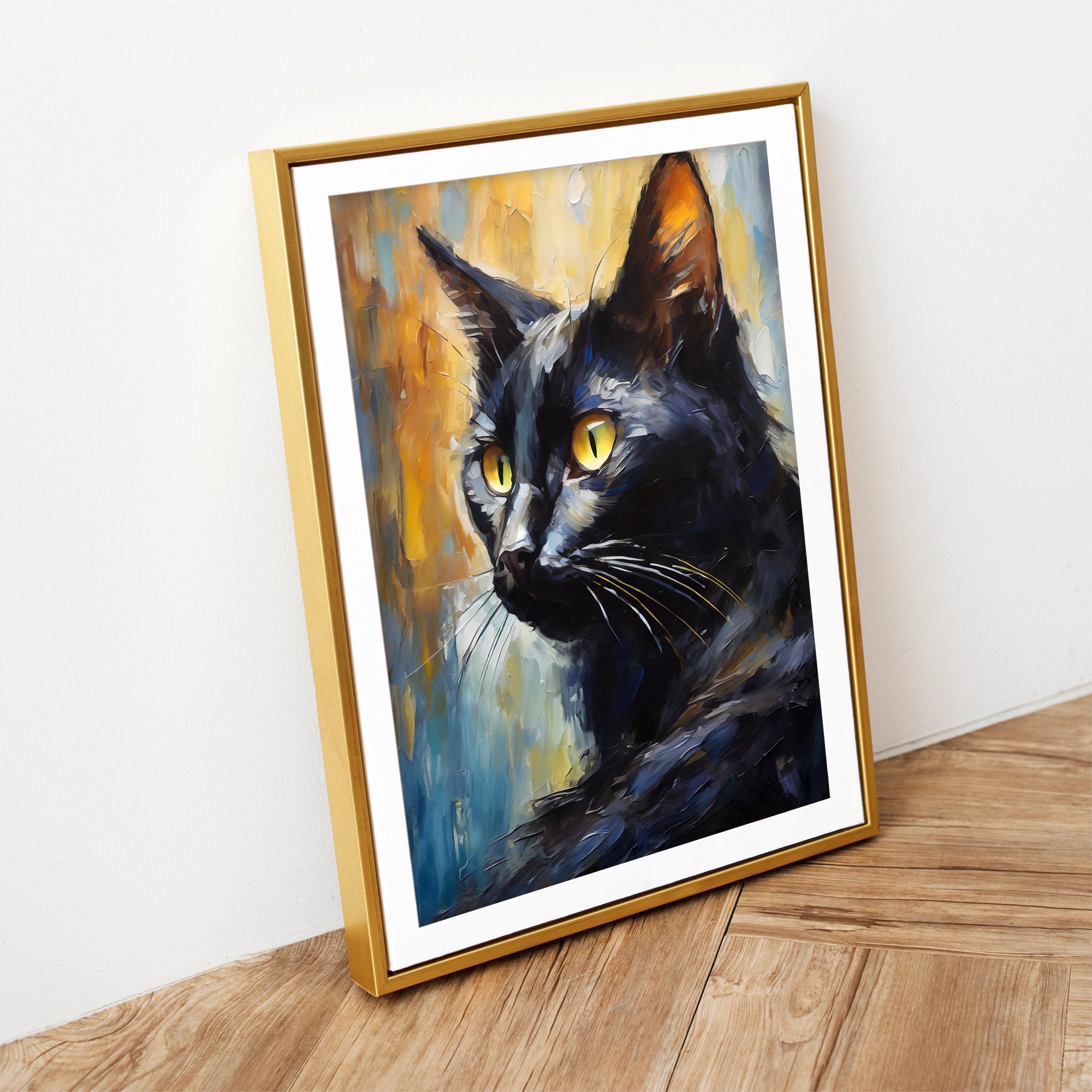 Black Cat Art Print, Digital Print, Printable Wall Art Poster, Feline ...
