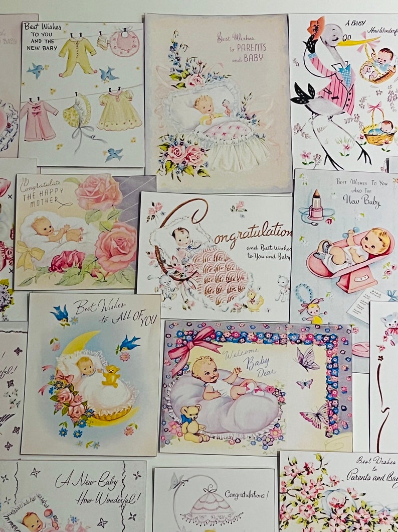 Digital Printable New Baby Vintage Greeting Cards Fronts Pack X 25 ...