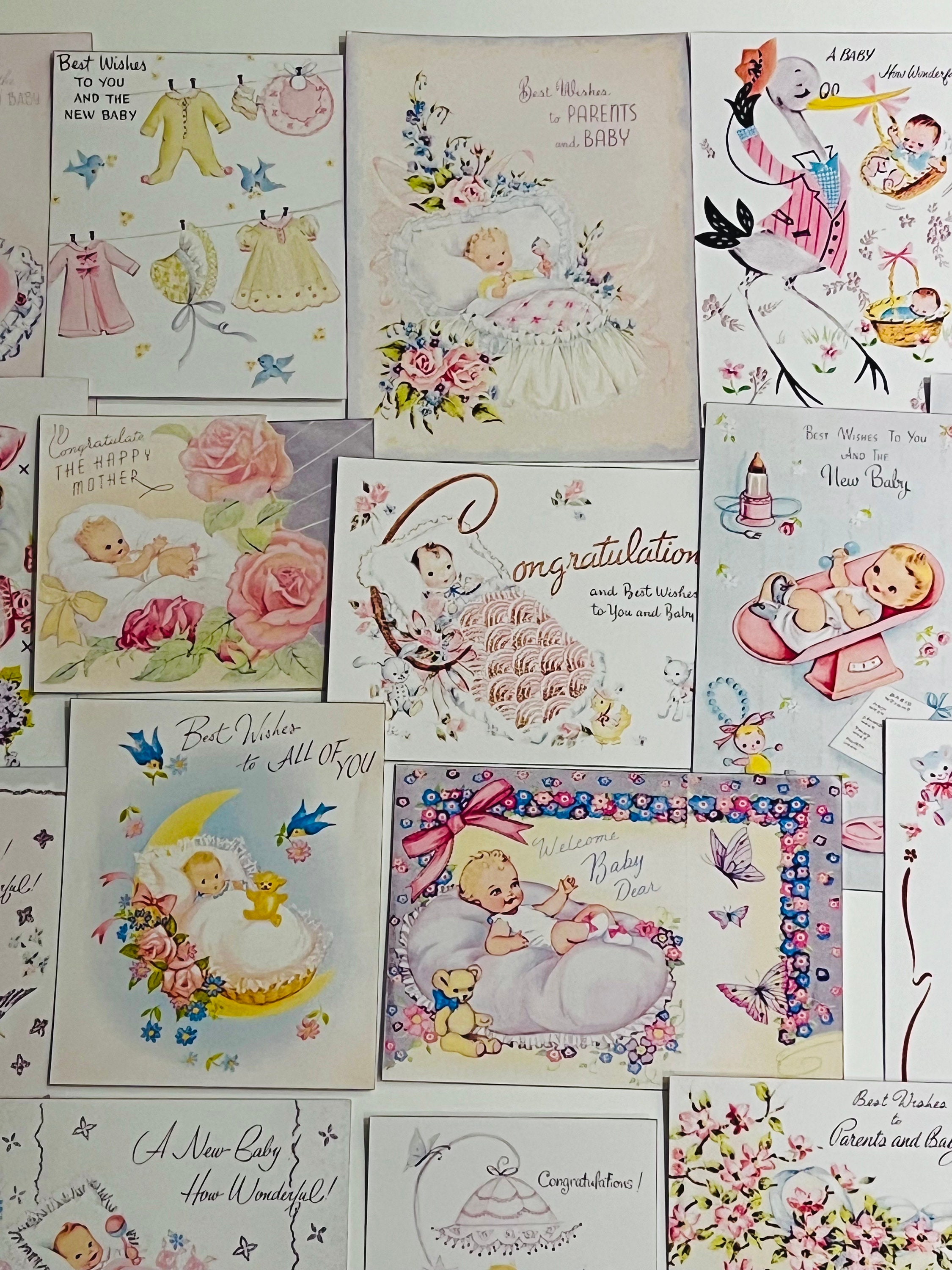Digital Printable New Baby Vintage Greeting Cards Fronts Pack X 25 ...