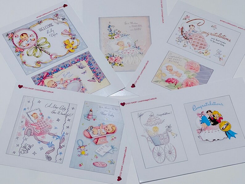 Digital Printable New Baby Vintage Greeting Cards Fronts Pack X 25 ...