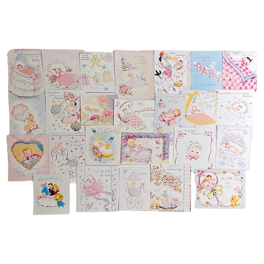 Digital Printable New Baby Vintage Greeting Cards Fronts Pack X 25 ...
