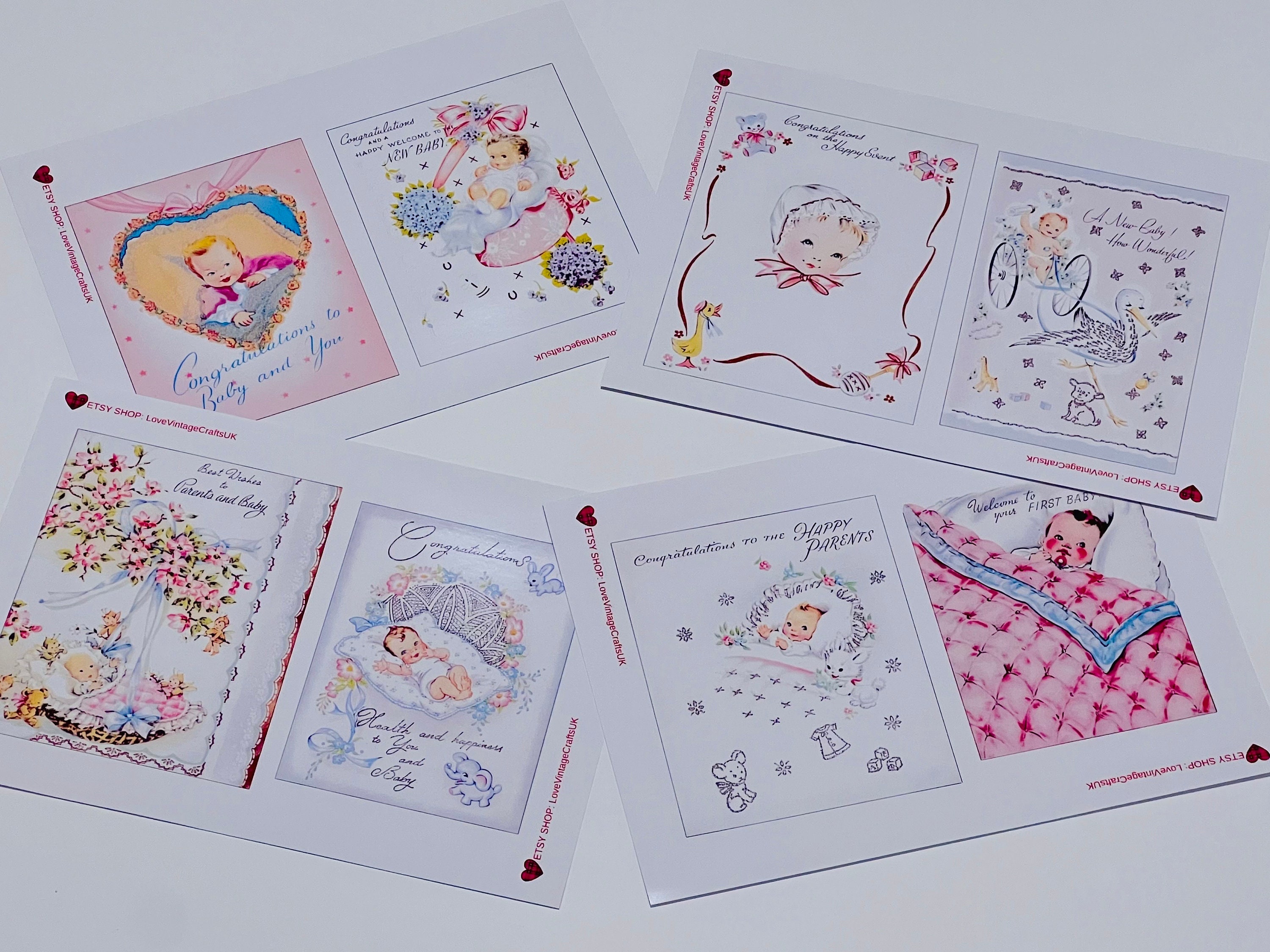 Digital Printable New Baby Vintage Greeting Cards Fronts Pack X 25 ...