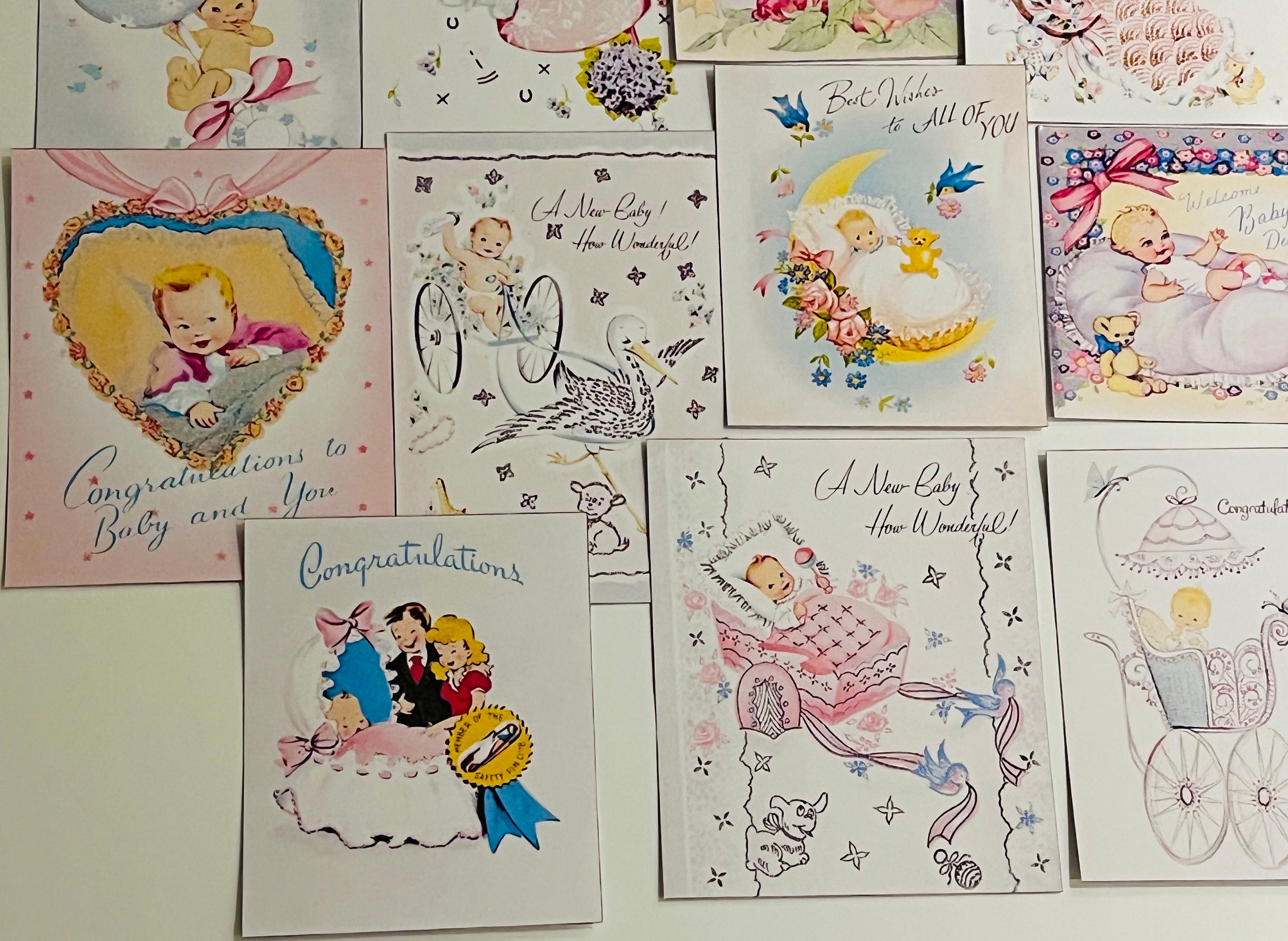 Digital Printable New Baby Vintage Greeting Cards Fronts Pack X 25 ...