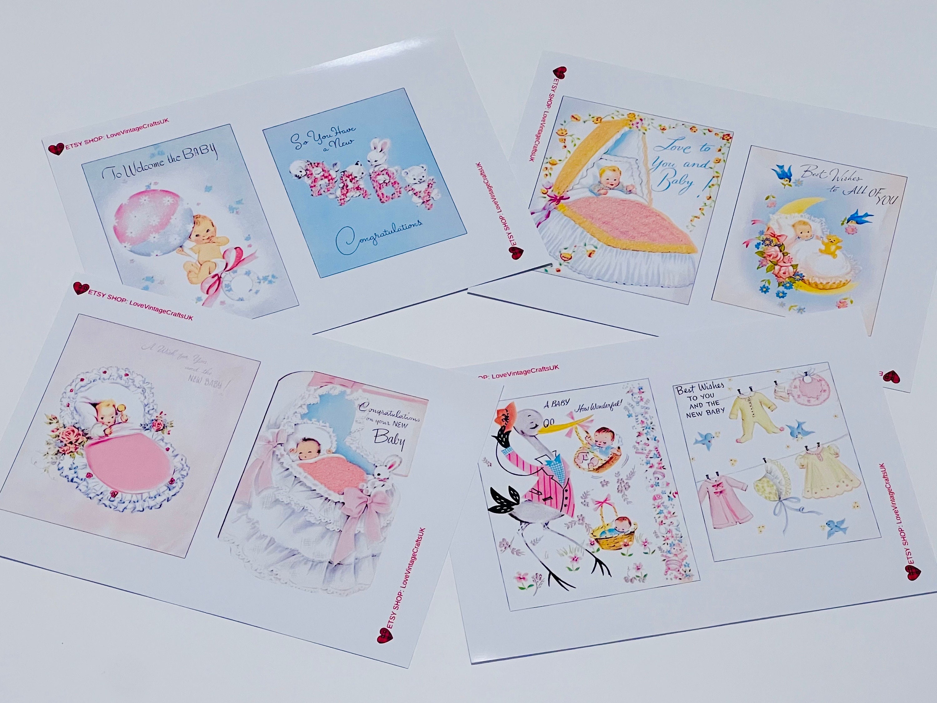 Digital Printable New Baby Vintage Greeting Cards Fronts Pack X 25 ...