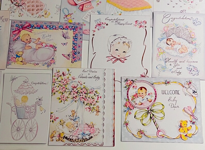 Digital Printable New Baby Vintage Greeting Cards Fronts Pack X 25 ...