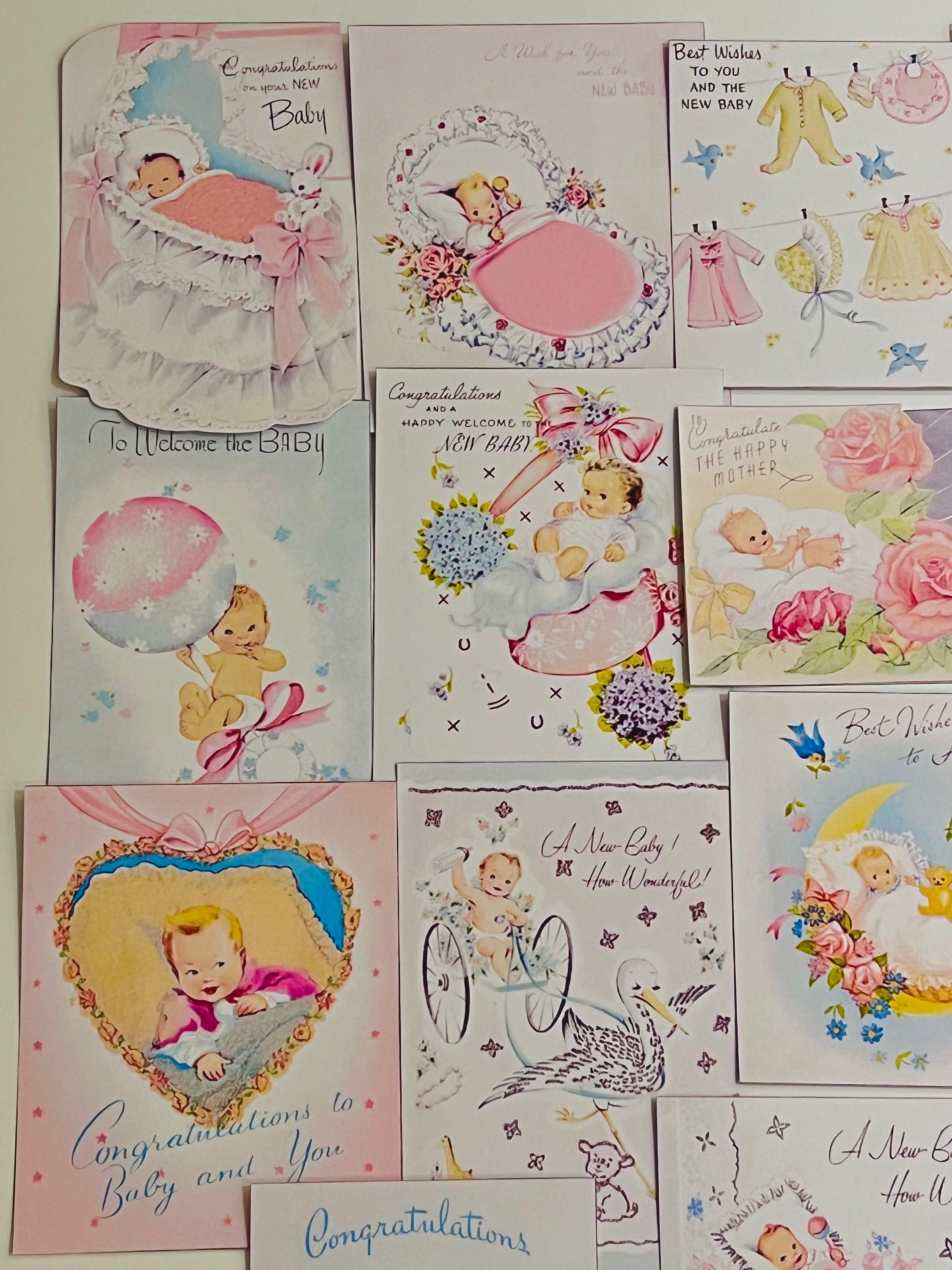 Digital Printable New Baby Vintage Greeting Cards Fronts Pack X 25 ...