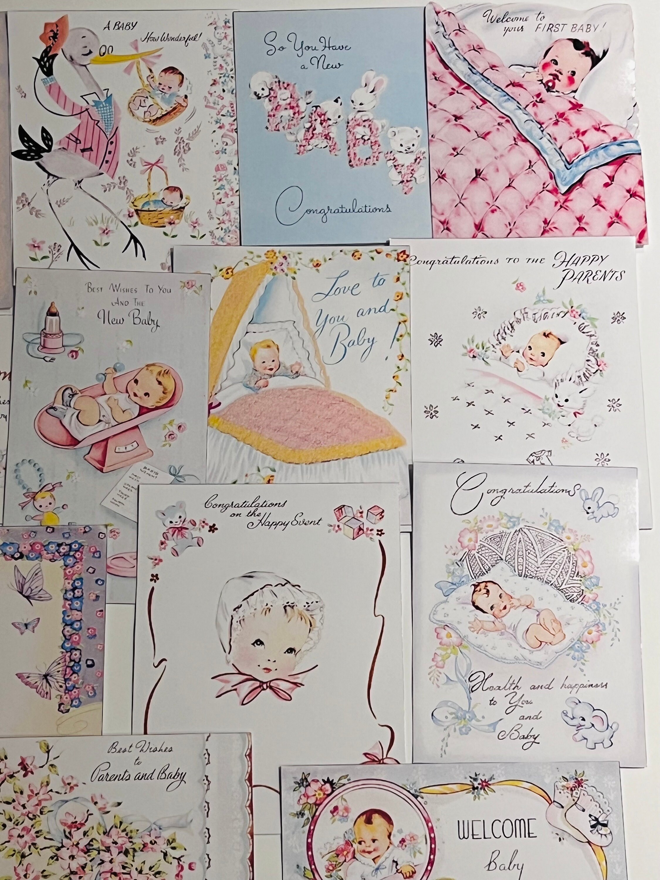 Digital Printable New Baby Vintage Greeting Cards Fronts Pack X 25 ...