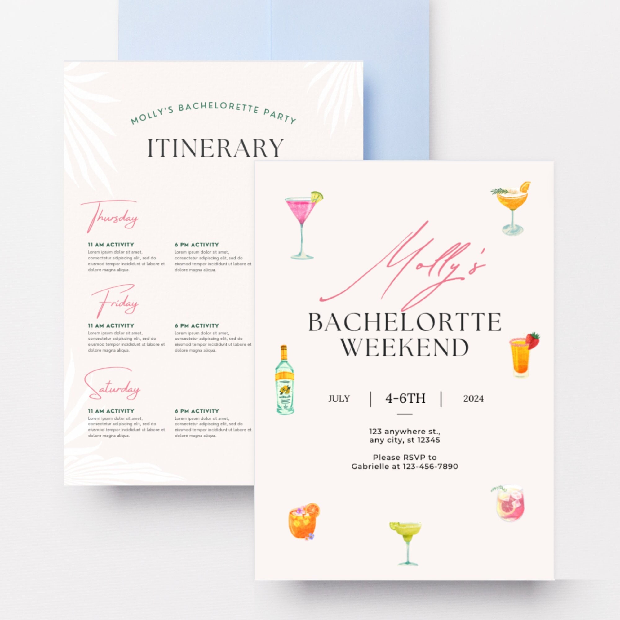 Chic Celebration Bachelorette Invitation & Itinerary Template Modern ...