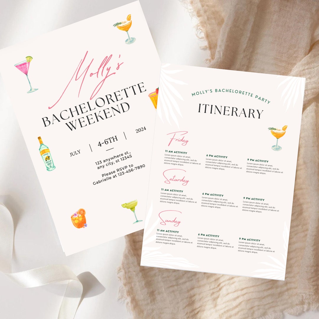 Chic Celebration Bachelorette Invitation & Itinerary Template | Modern ...