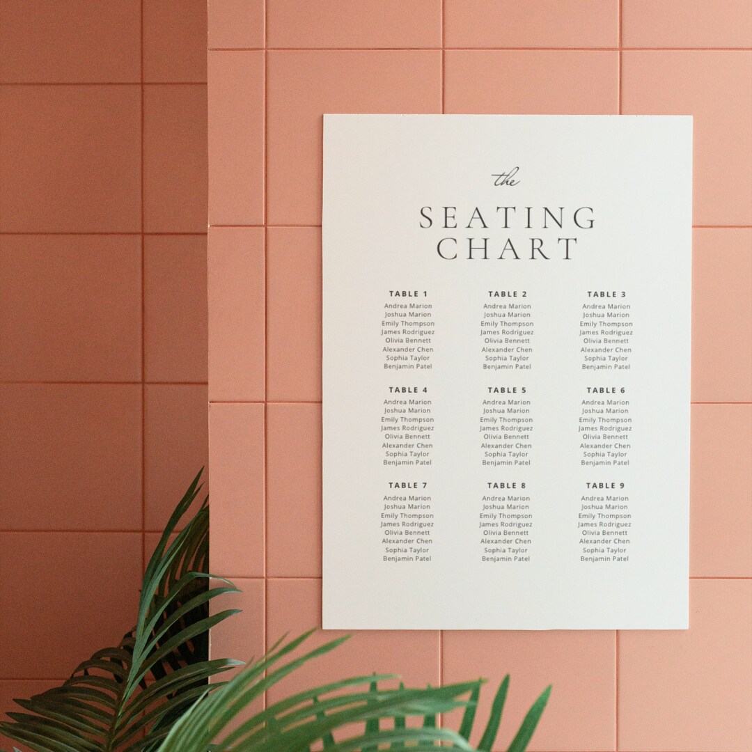 Classic Minimalist Wedding Seating Chart Template - Editable Canva ...