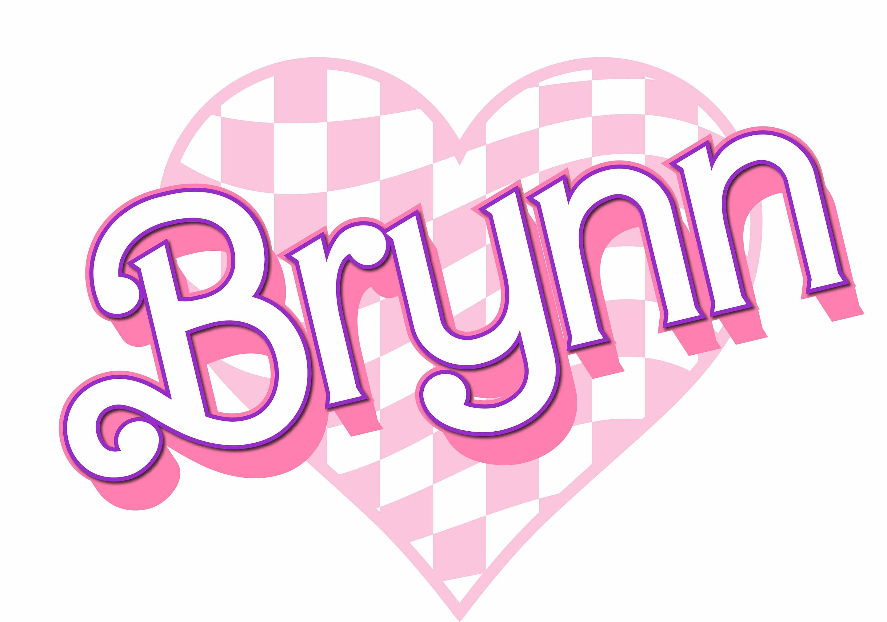 Brynn in a Stylized Font on a Checkered Heart Design PNG - Etsy
