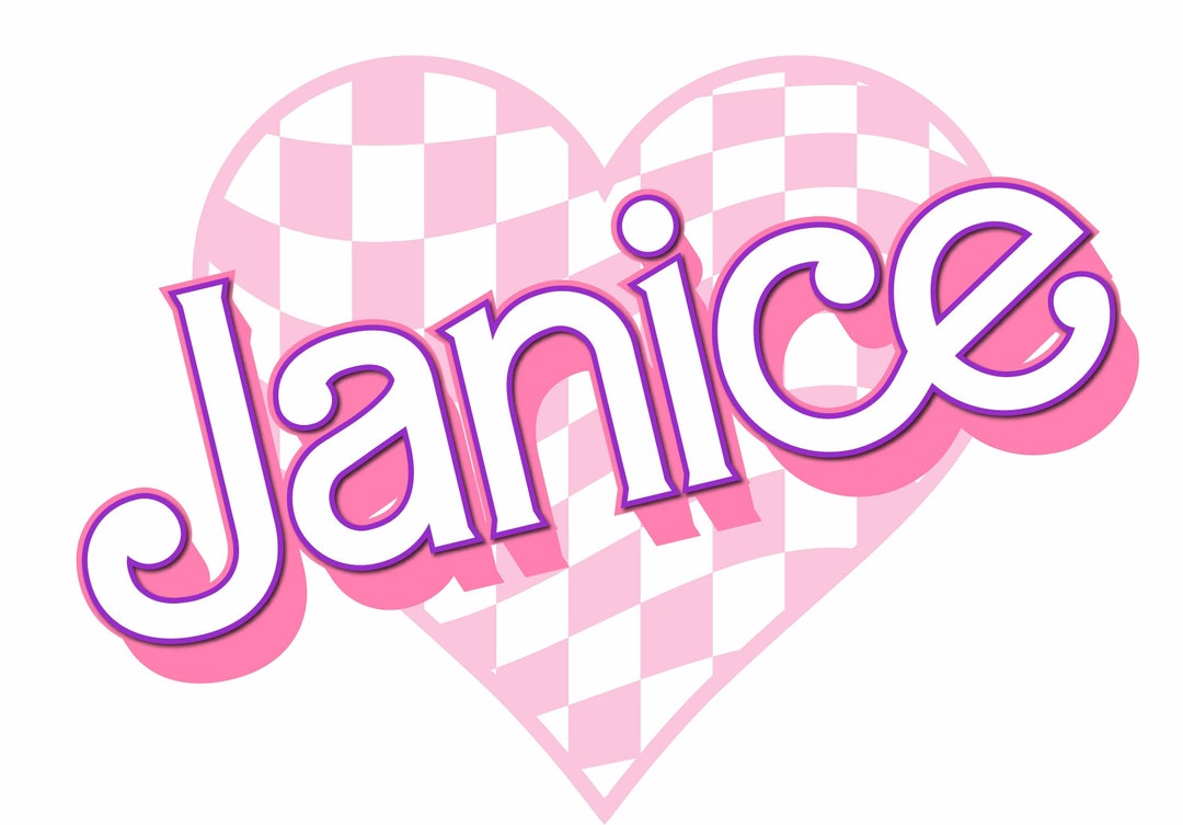 Janice in a Stylized Font on a Checkered Heart Design PNG - Etsy