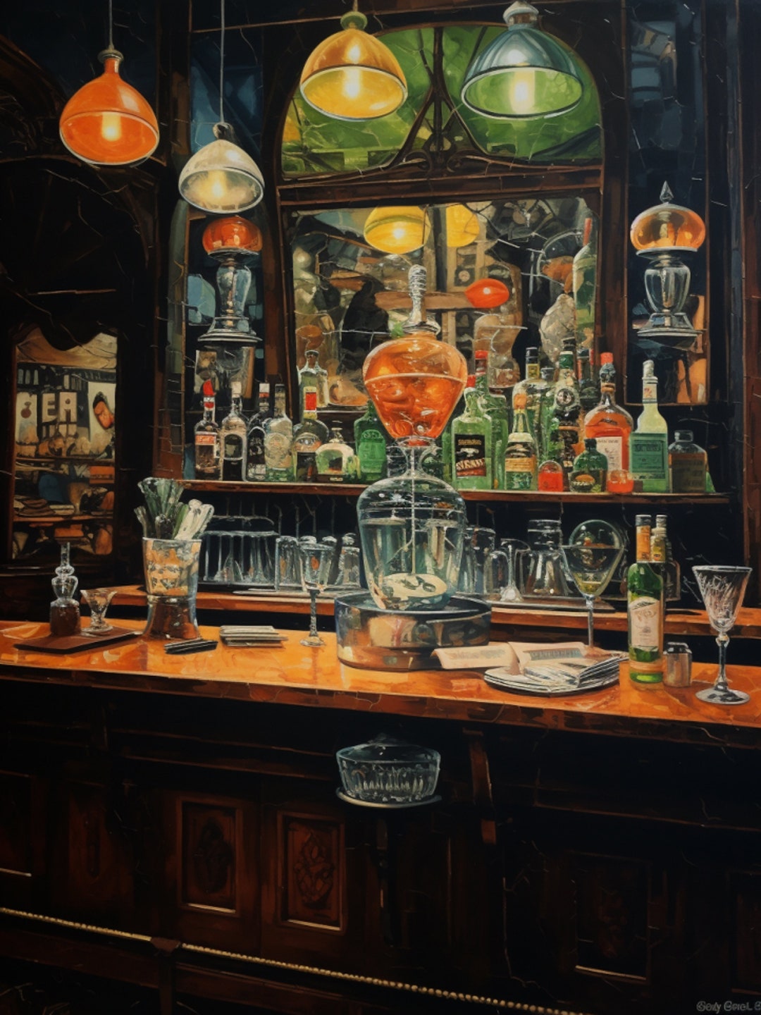 Vintage Bar Oil Painting Digital Print - Etsy