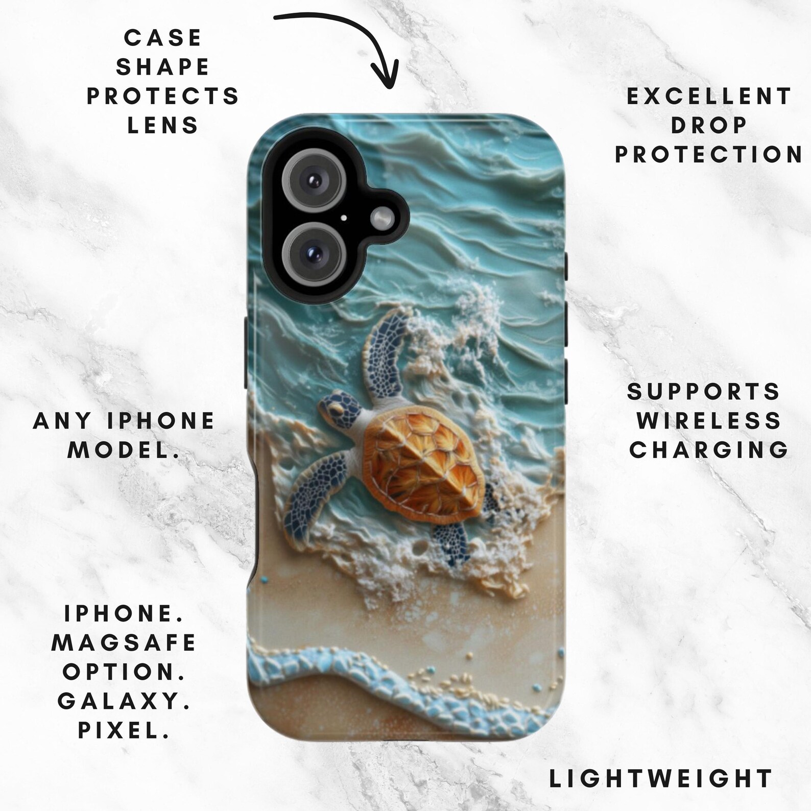 Sea Turtle Phone Case| Ocean 3D Phone Cover|magsafe iPhone 17 16 15 14 ...