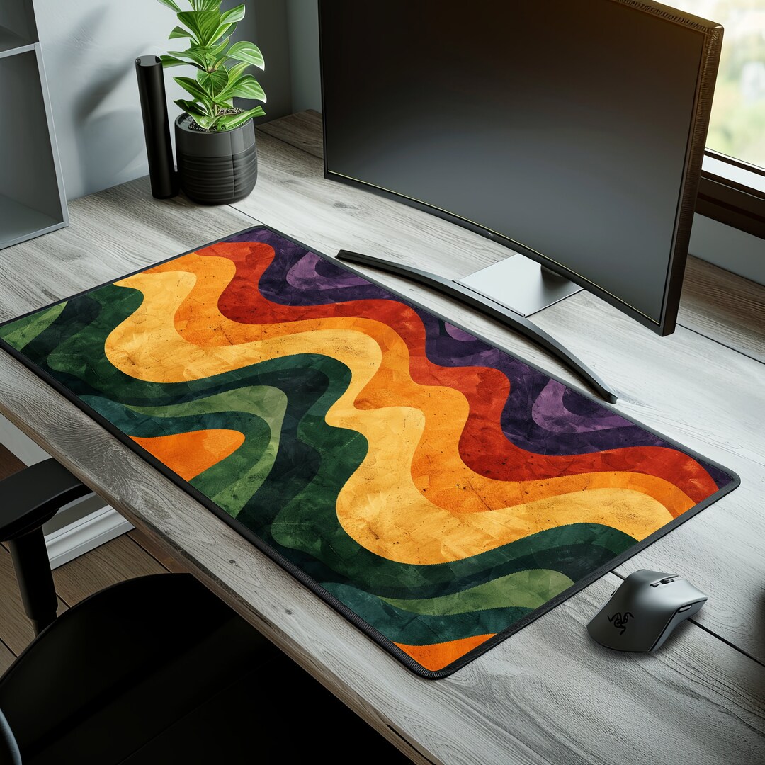 Colorful Large Mousepad|wavy Retro Office Decor |large Colorful Desk ...