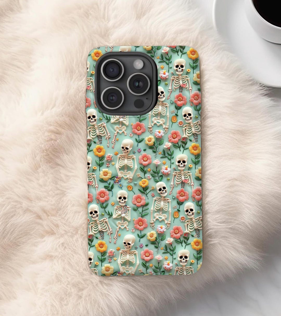 Floral Skeleton Phone Case |skull Phone Cover | Faux Embroidery|magsafe ...