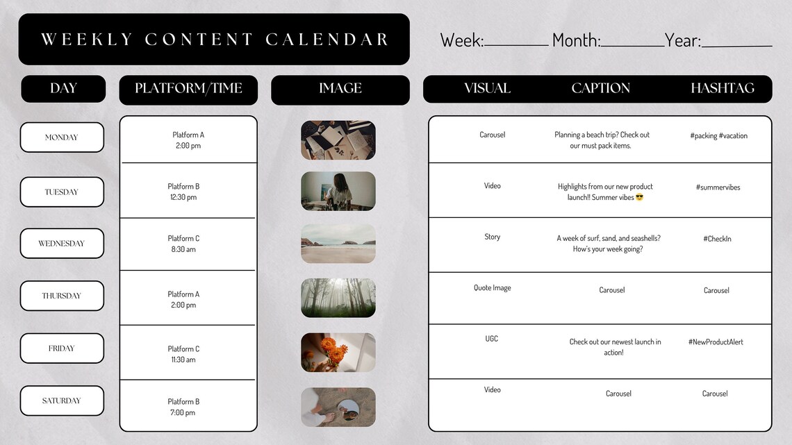 Social Media Weekly Content Calendar Canva Template - Etsy