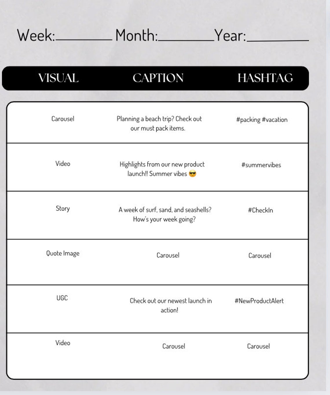 Social Media Weekly Content Calendar Canva Template - Etsy