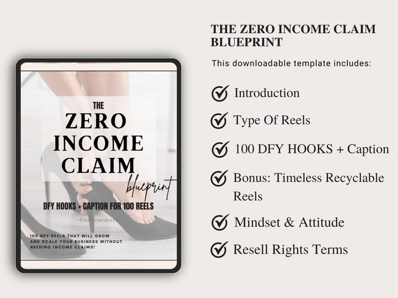 Zero Income Claim Blueprint | DFY Captions and Hooks | Done for You ...