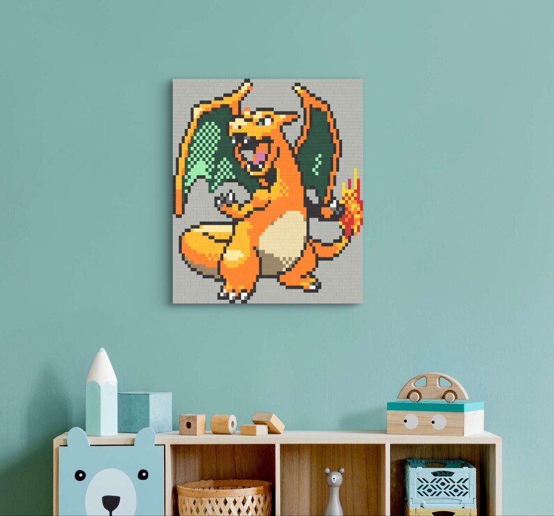 Brick-built Charizard Pixel Mosaic | Pokémon Gamer Room Decor - Etsy