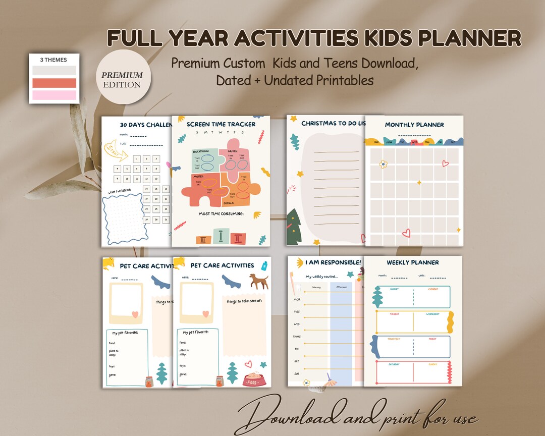 Full Year Kids Planner, Activity Organizer, Daily Schedule, Children’s ...