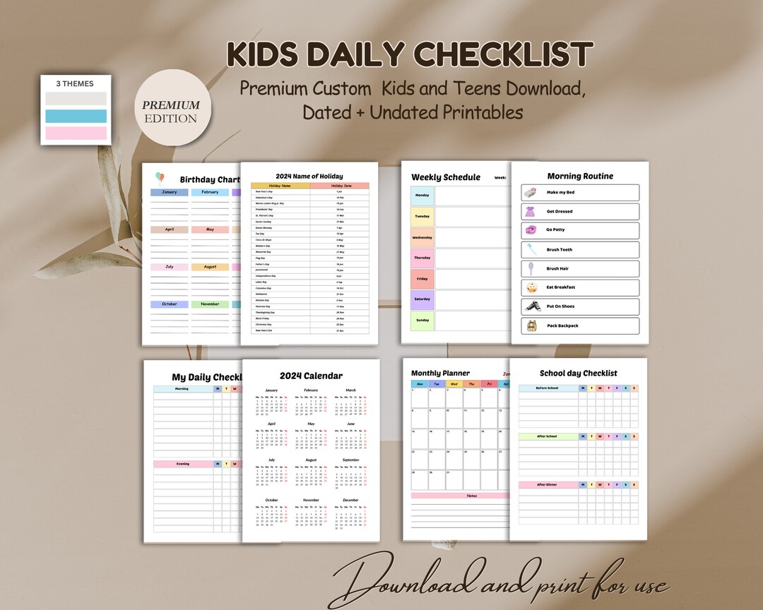 Kids Daily Checklist, Chore Chart, Visual Schedule, Children's Routine ...