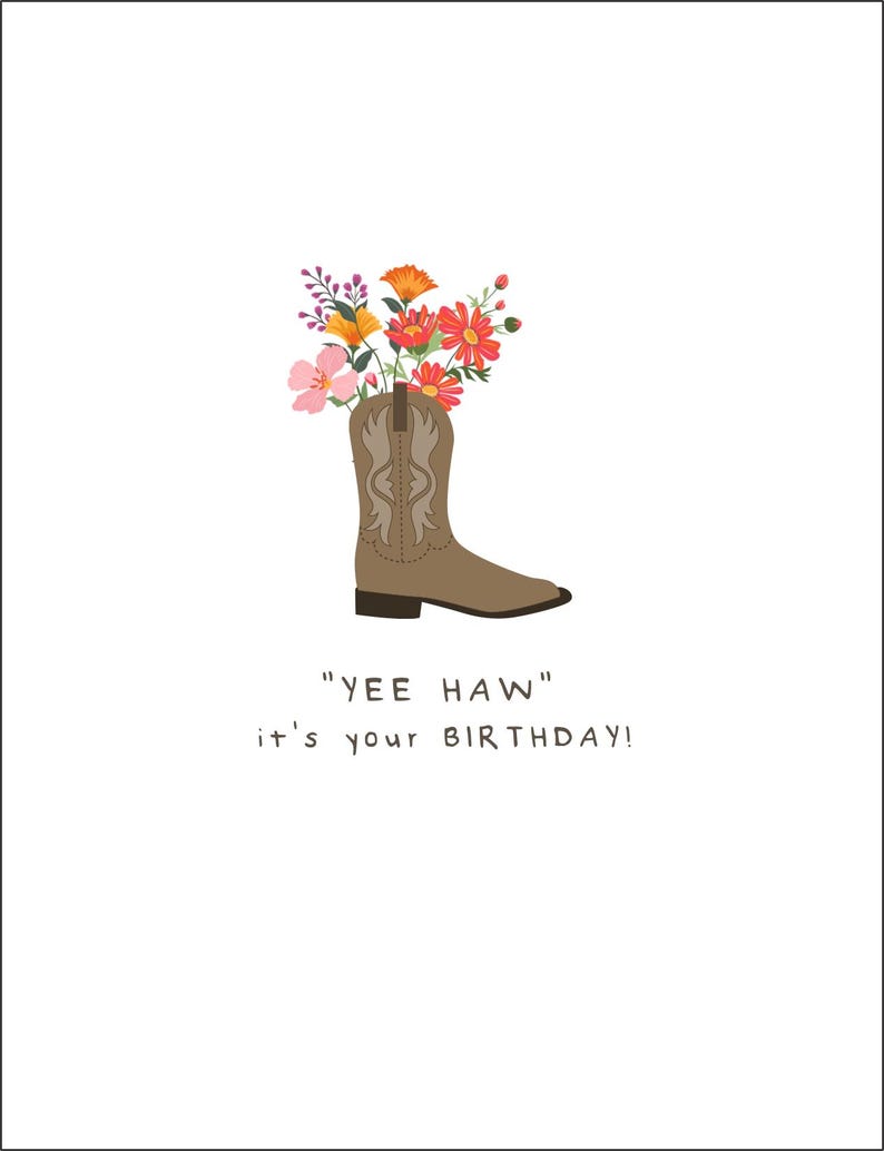 Printable Notecards - Cowboy Boot Birthday, Birthday Wishes Card ...