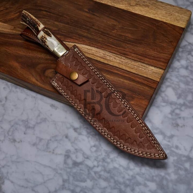 Custom Handmade Stag-handled Bowie Knife D2 Steel With Leather Sheath ...
