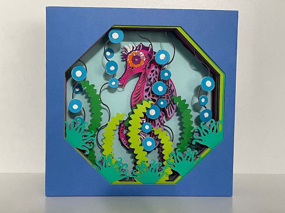 Seahorse Shadow Box Blue Deep Sea Layers 5x5 - Etsy