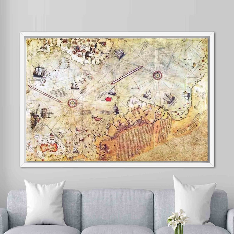 Piri Reis Map, Piri Reis Poster, Map Wall Art, Modern Wall Art, Vintage ...