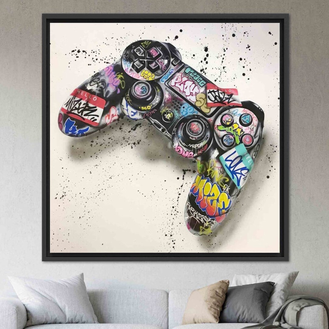 Graffiti Game Console Canvas, Banksy Wall Art, Graffiti Canvas Painting ...