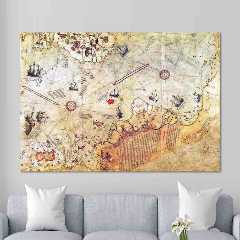 Piri Reis Map, Piri Reis Poster, Map Wall Art, Modern Wall Art, Vintage ...