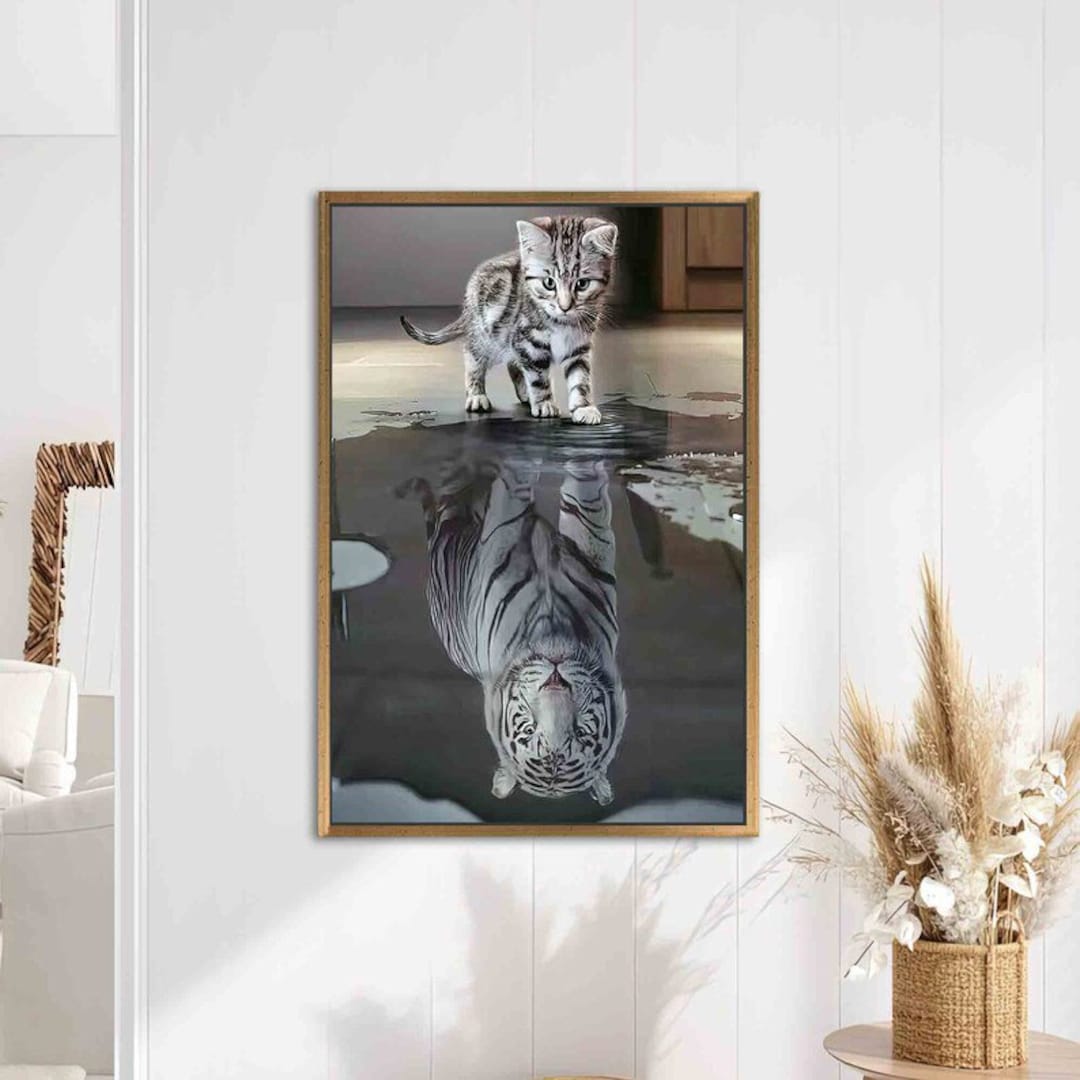 Tiger Reflection Cat Poster,tiger and Cat Wall Art,cat Canvas, Tiger ...