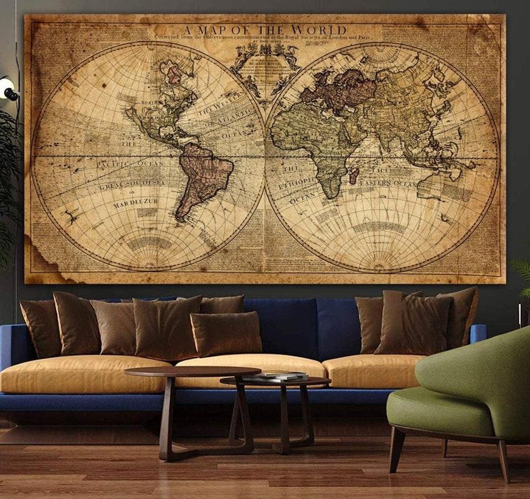 Vintage Map Wall Art, Vintage World Map, Old Map Canvas Art, Old World ...