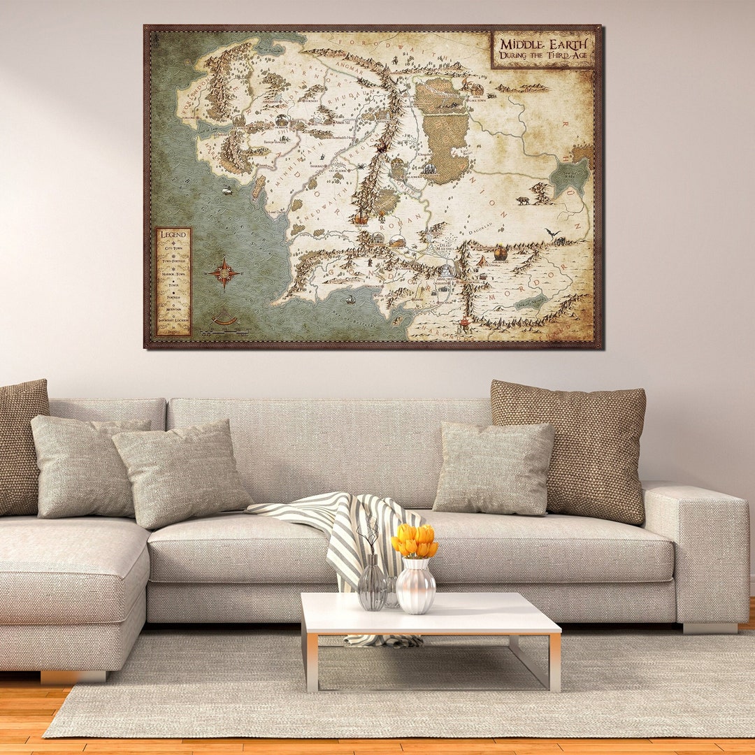 Middle Earth Map Wall Art, Lord of the Ring Canvas,lotr Poster, Map of ...