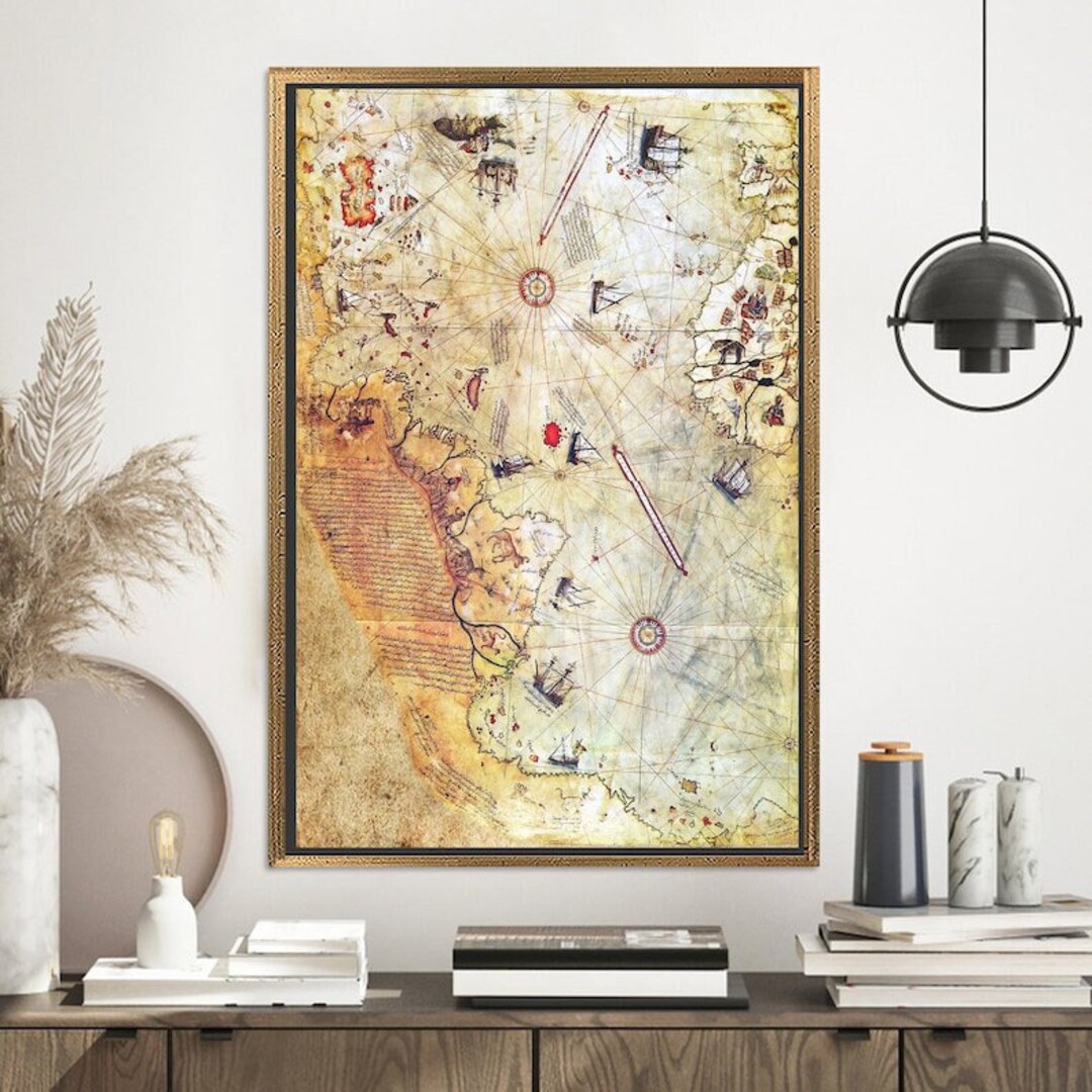Piri Reis Map, Piri Reis Poster, Map Wall Art, Modern Wall Art, Vintage ...