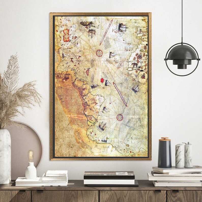 Piri Reis Map, Piri Reis Poster, Map Wall Art, Modern Wall Art, Vintage ...