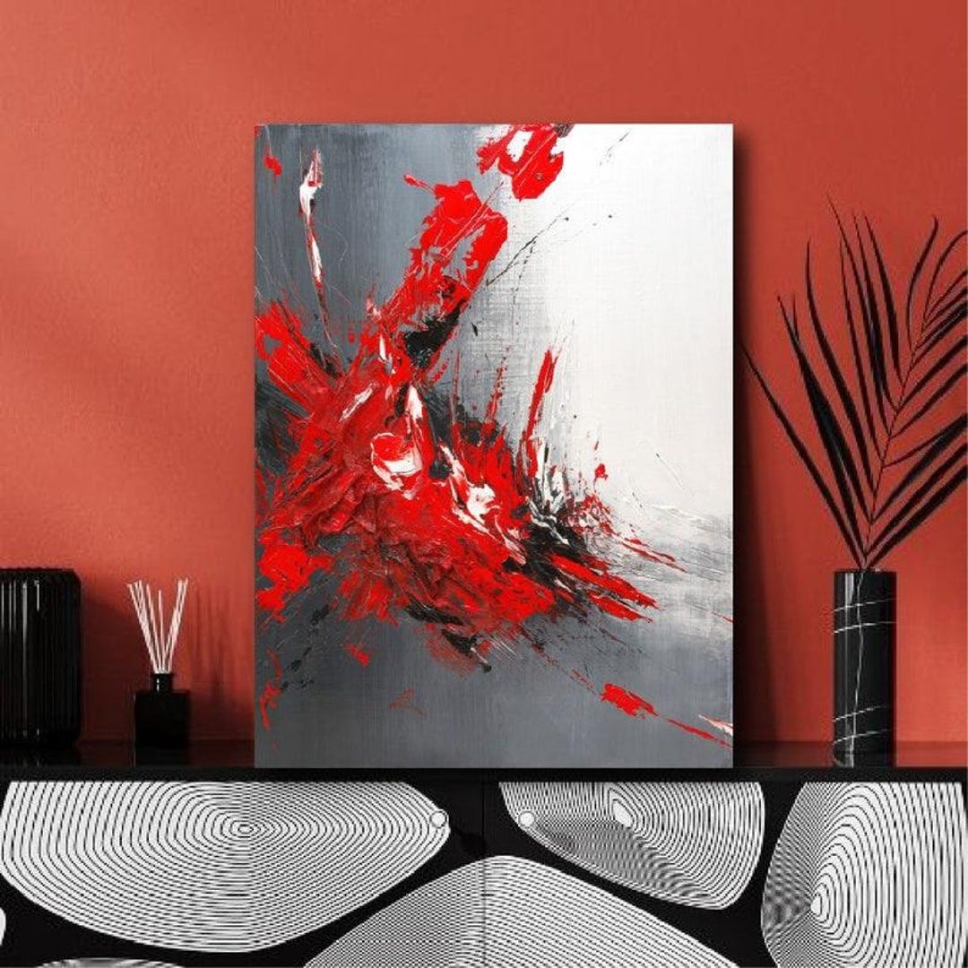 Abstract Red Gray Hand Stroke Canvas Poster Print,modern Wall Art for ...