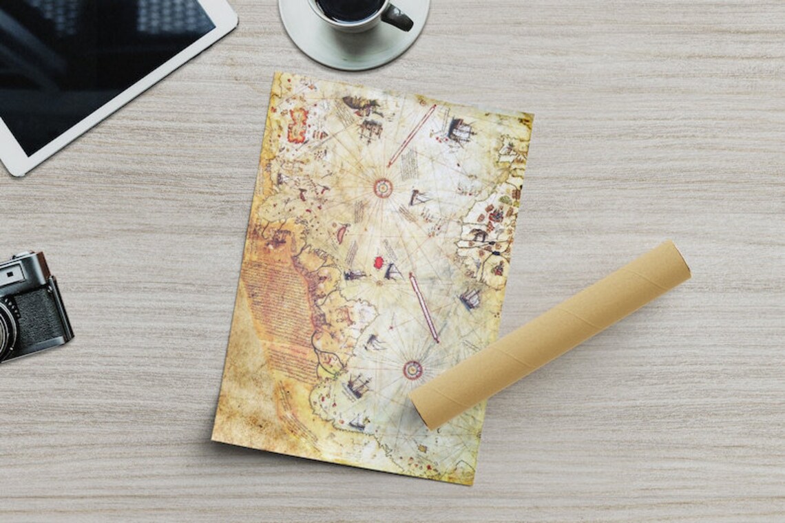 Piri Reis Map, Piri Reis Poster, Map Wall Art, Modern Wall Art, Vintage ...