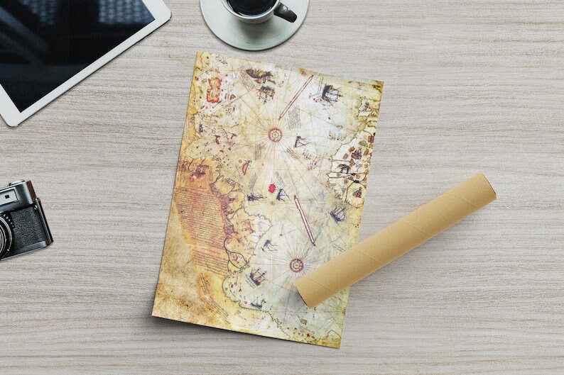 Piri Reis Map, Piri Reis Poster, Map Wall Art, Modern Wall Art, Vintage ...