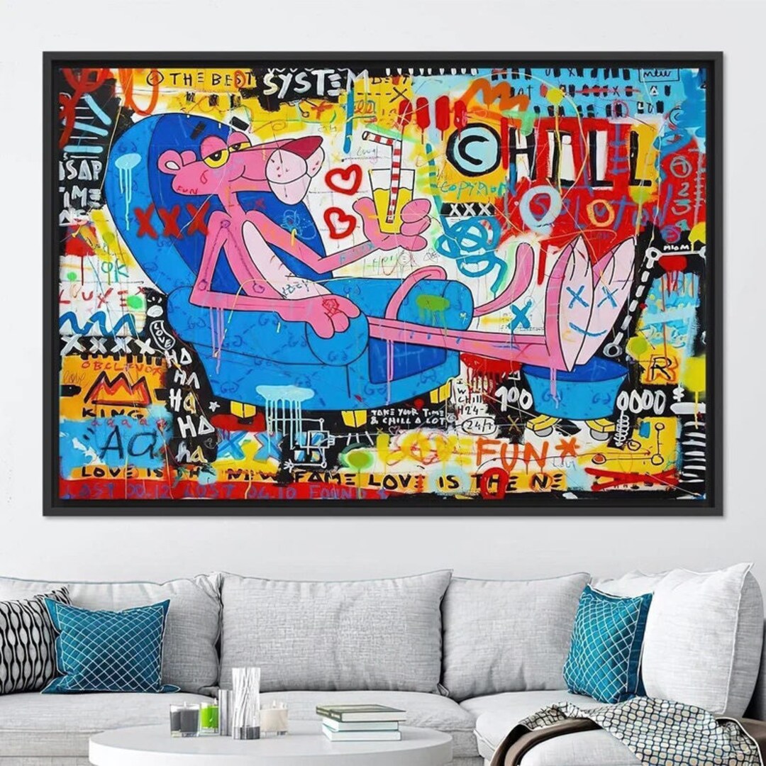 Banksy Pink Panther Canvas, Graffiti Modern Pop Art,mr Brainwash Canvas ...