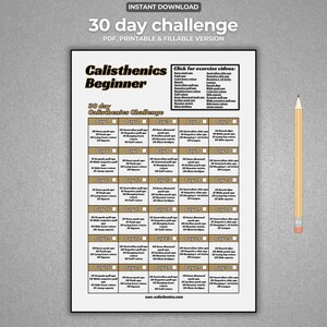 How to Start Calisthenics 30 Day Workout Challenge - Etsy