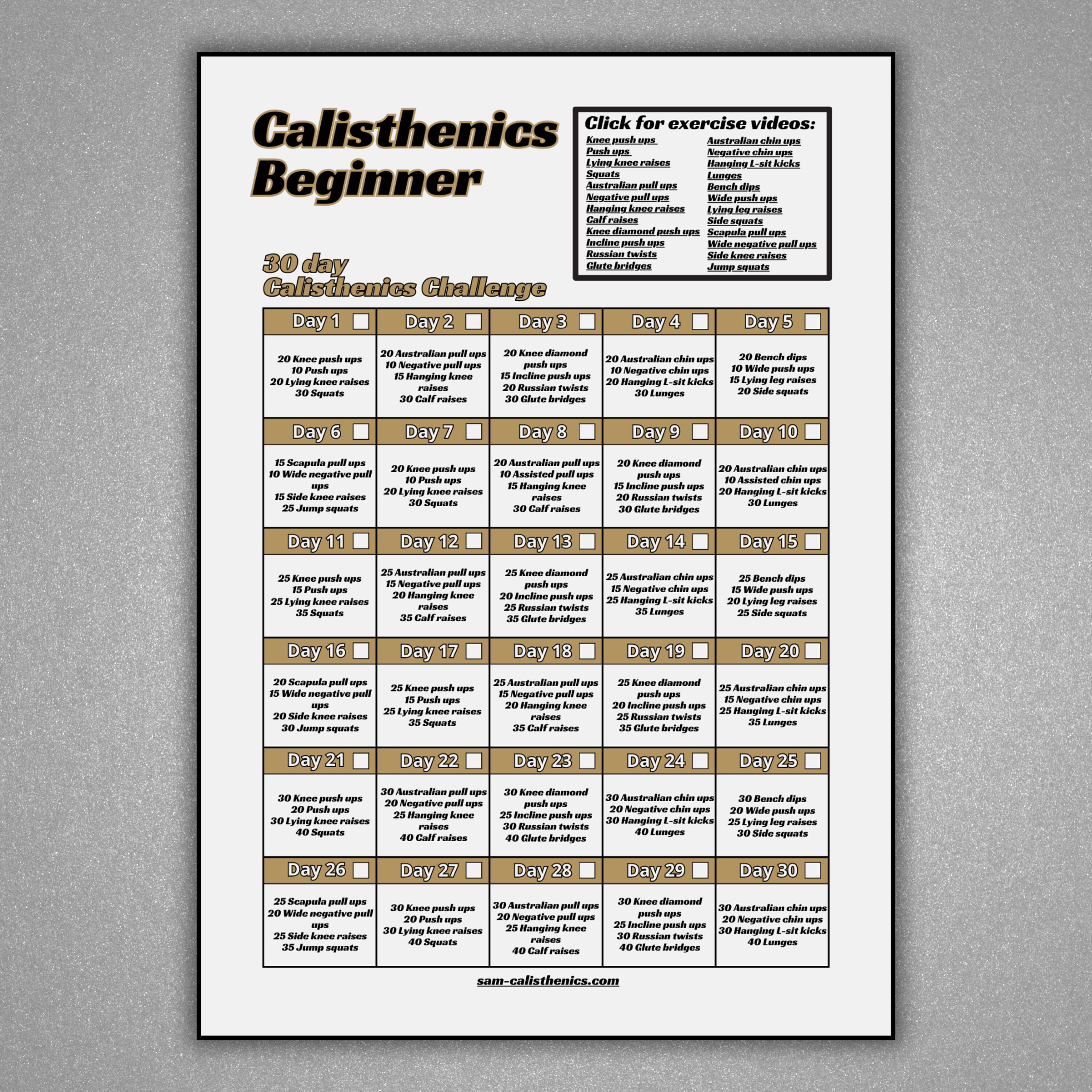 How to Start Calisthenics 30 Day Workout Challenge - Etsy