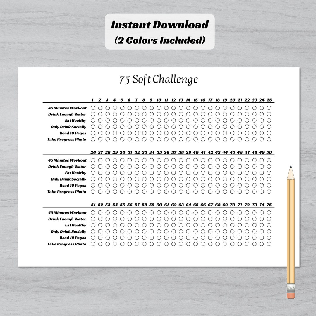 75 Soft Challenge | Printable Tracker | Instant PDF Download | Digital ...