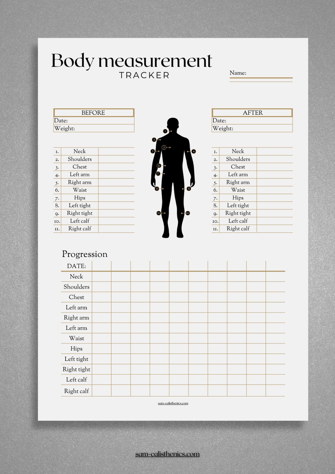 Body Measurement Tracker Man Printable for Fitness, Calisthenics ...