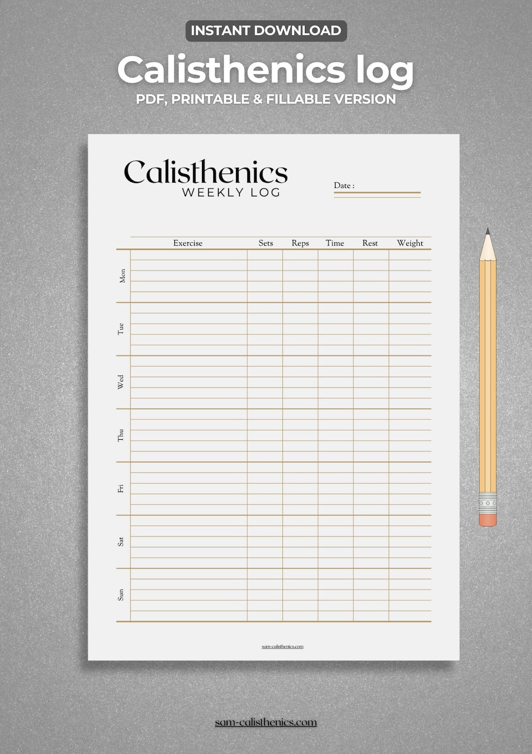 Weekly Calisthenics Log Printable for Calisthenics & Other Type of ...
