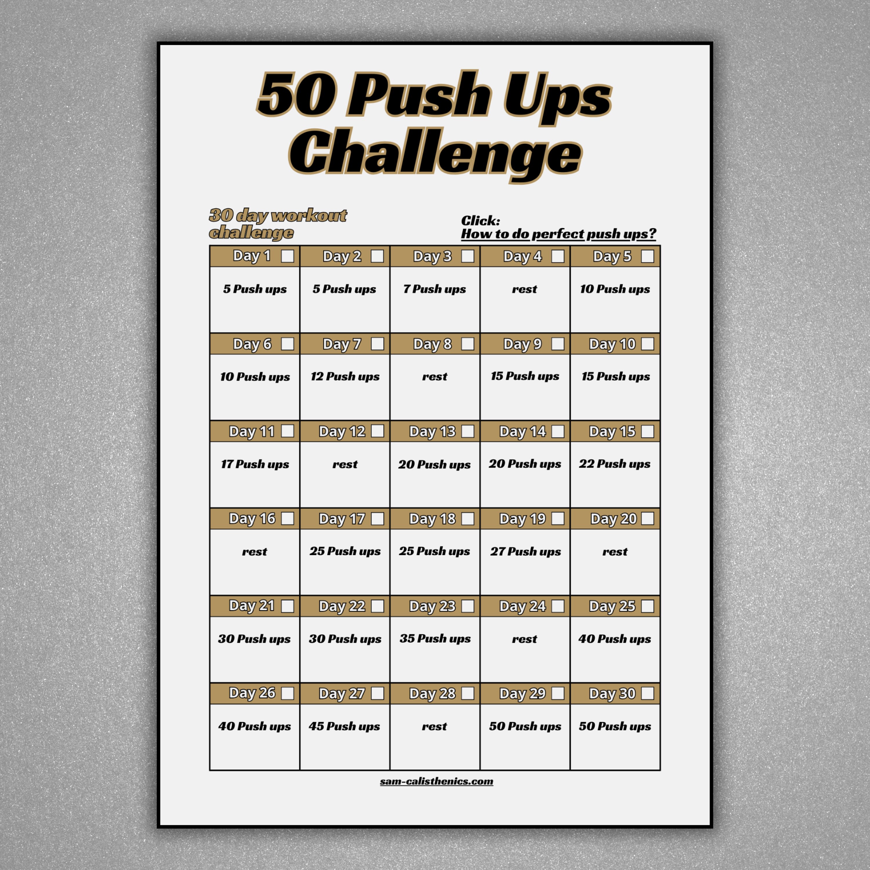 How to Achieve 50 Push Ups 30 Day Calisthenics Workout Challenge - Etsy