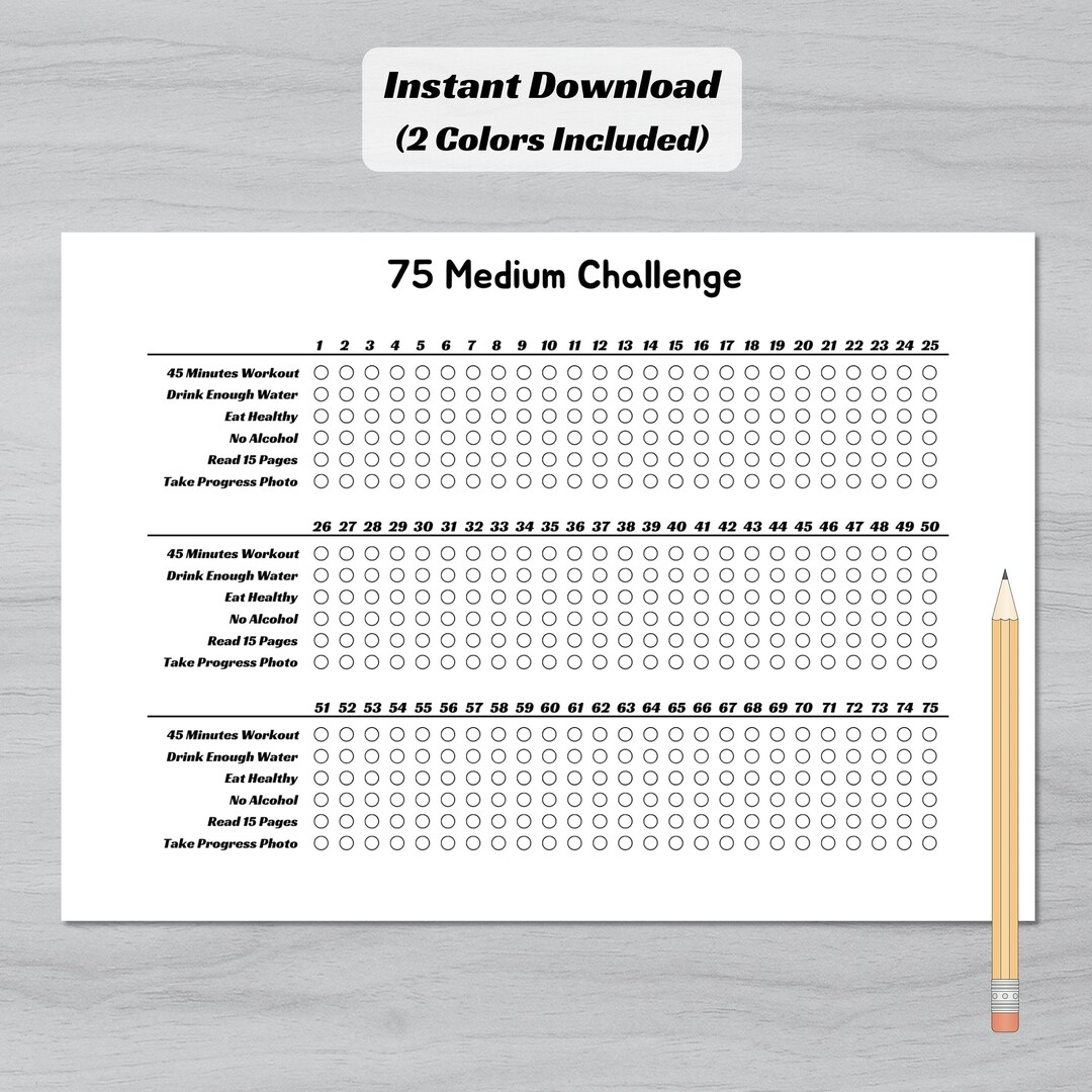 75 Medium Challenge | Printable Tracker | Instant PDF Download ...