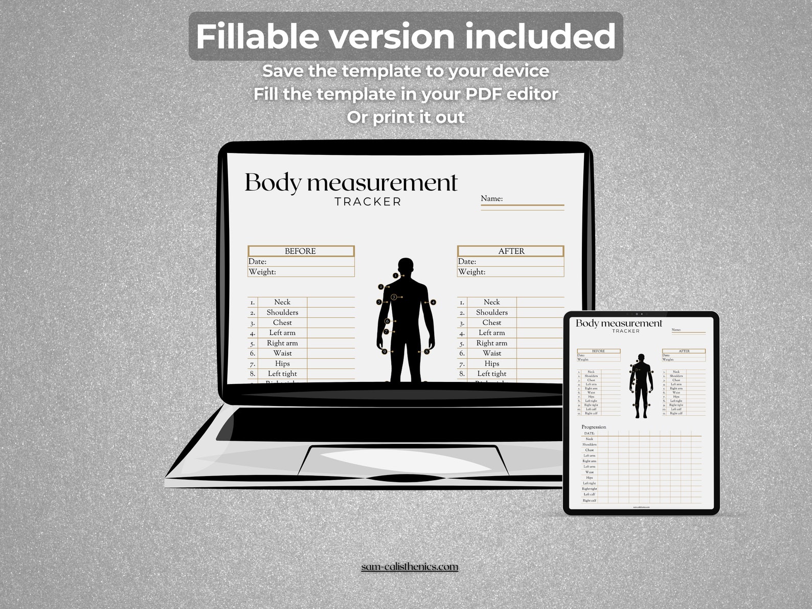 Body Measurement Tracker Man Printable for Fitness, Calisthenics ...